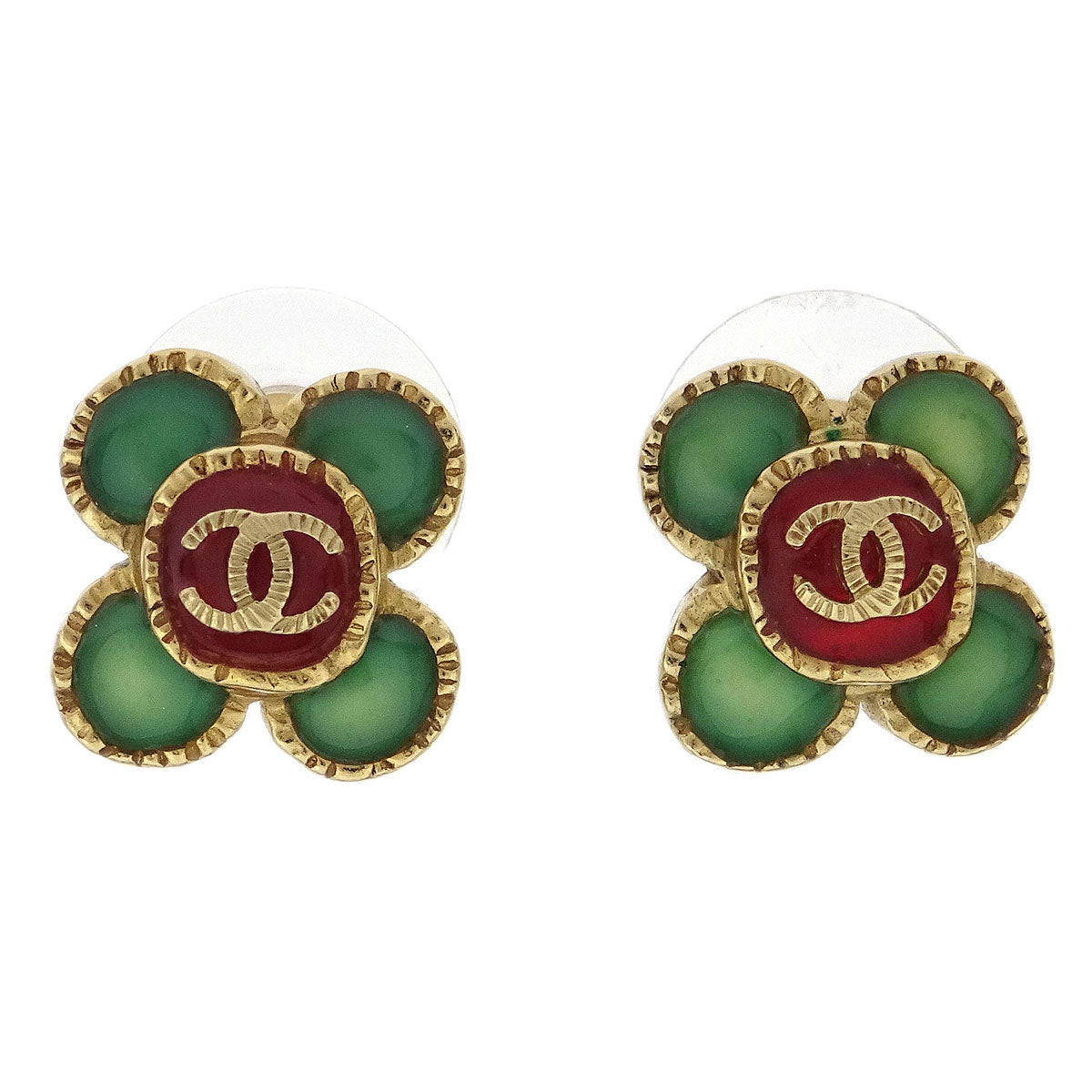 Chanel Pierced Earrings Gold Green Clover A18C – AMORE Vintage Tokyo