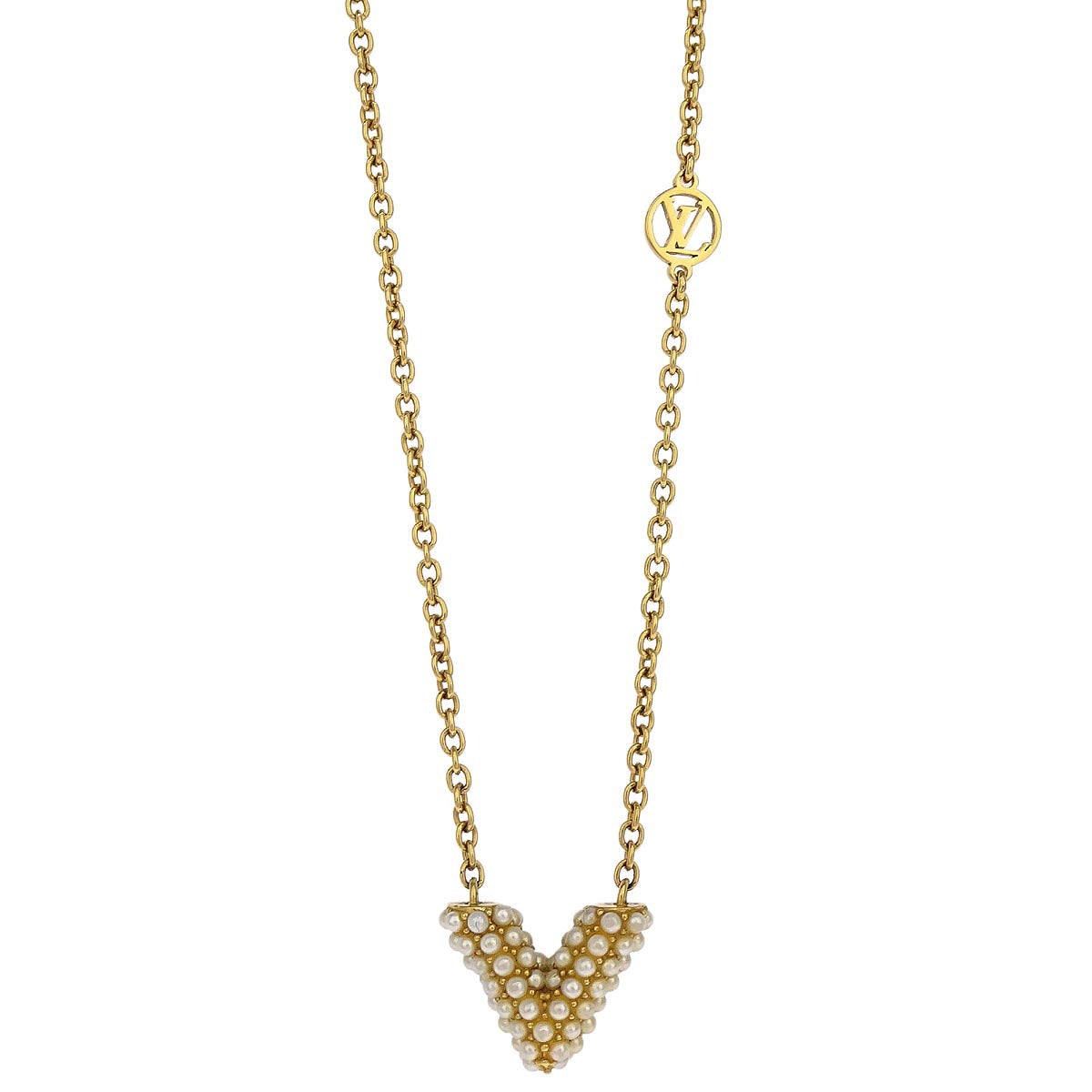 Louis Vuitton Gold Collier Essential V Perle Necklace M68358 VA0179 ...