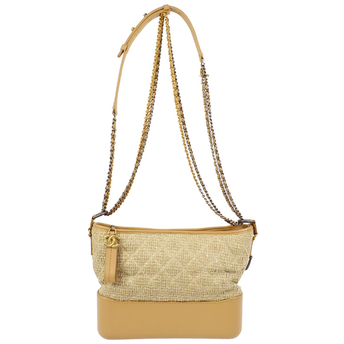 Chanel 2017-2018 Beige Tweed Lambskin Medium Gabrielle Shoulder Bag ...