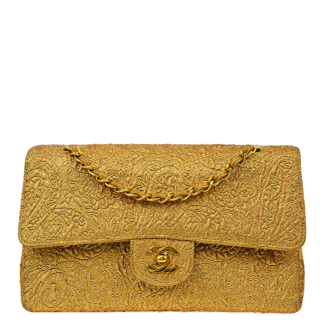 Chanel * 1991-1994 Gold Nylon Knit Medium Classic Double Chanel * 1991-1994 Gold Nylon Knit Medium Classic Double