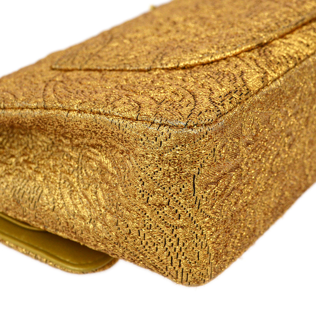 Chanel * 1991-1994 Gold Nylon Knit Medium Classic Double Chanel * 1991-1994 Gold Nylon Knit Medium Classic Double