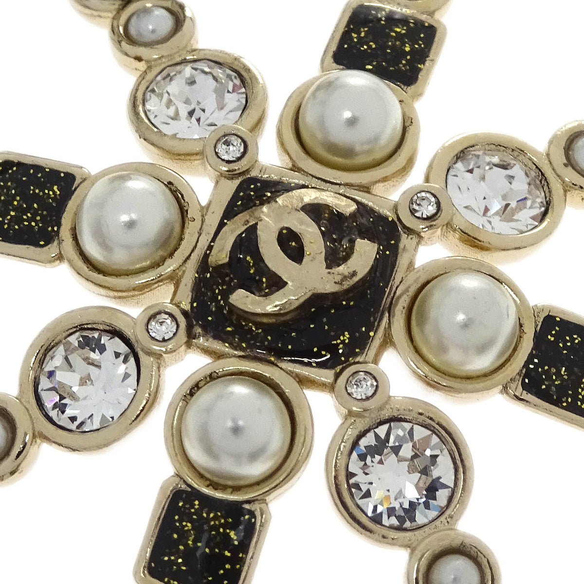 Chanel Snowflake Dangle Earrings Clip-On Gold Rhinestone B19B – AMORE ...