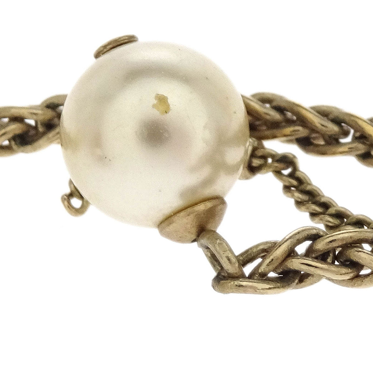 Chanel Costume Pearl Dangle CC Earrings Clip-On Gold A19C – AMORE ...